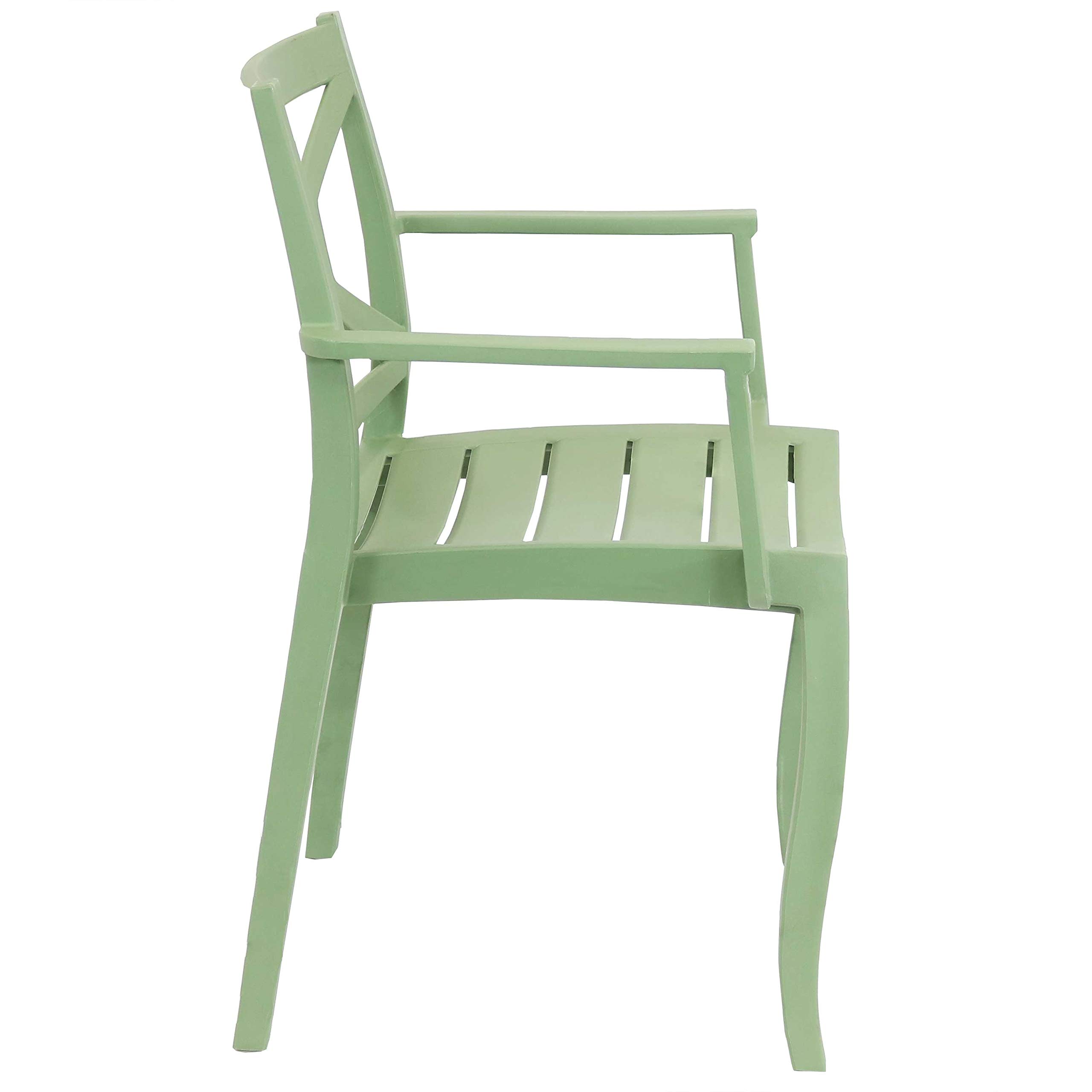 Sunnydaze Tristana Plastic Outdoor Patio Arm Chair - Set of 4 - Stackable Seating - Green