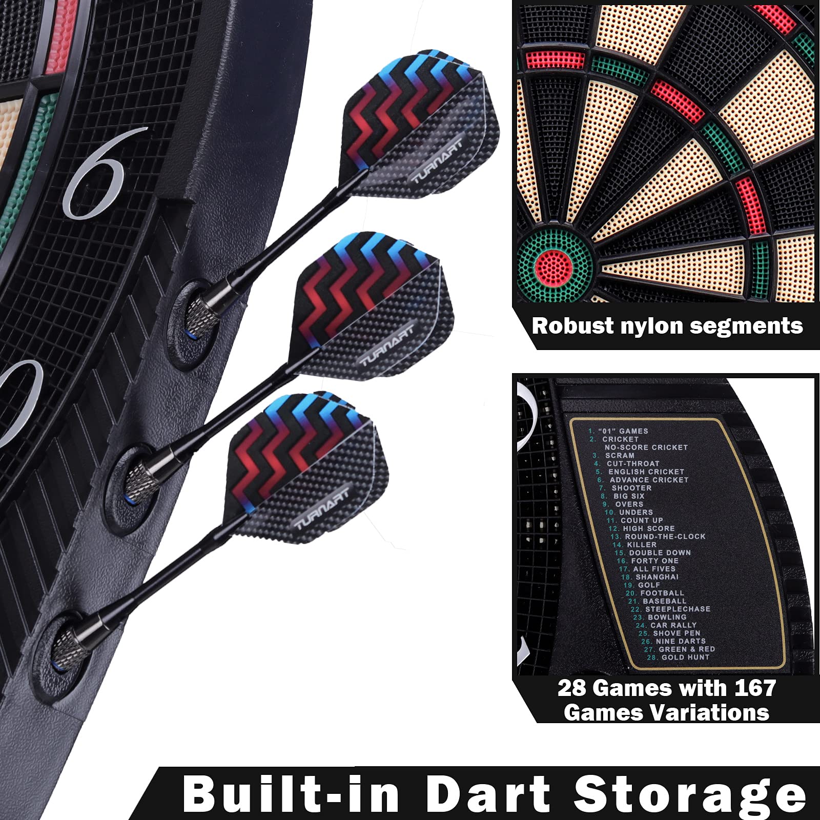 Electronic Dart Board - Dart Board Electronic Scoreboard for 16 Players - 6 Darts Plastic Tips 50 Soft Tips LED Display Power Adapter Throw Line