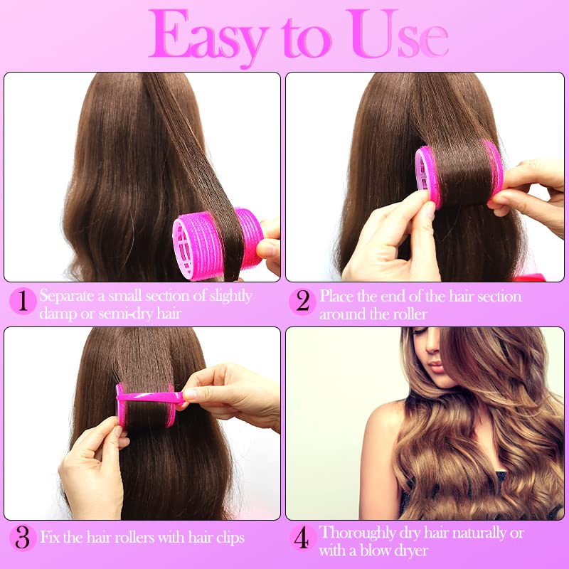 Large Self Grip Hair Curlers Set, 38 Pcs Rollers for Medium Length Blowout Look on Women and Girls