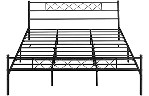 Yaheetech King Size Metal Bed Platform with Headboard and Footboard/Mattress Foundation/Under Bed Storage Black