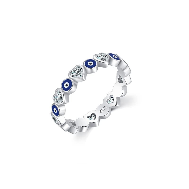 Fahm Tale Evil Eye Ring for Women 925 Sterling Silver Cubic Zirconia Stackable Band Rings Jewelry Valentines Gifts with Card and Gift Box, Size 5