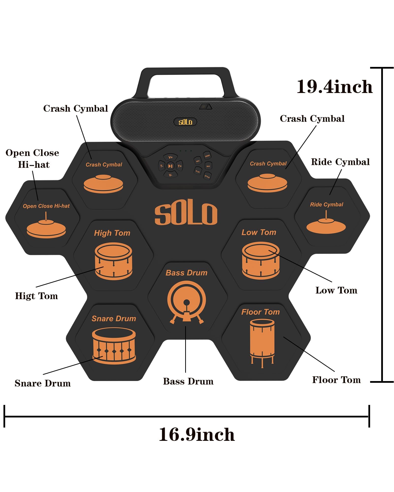 Electronic Drum Set, Electric Roll-up Drum Set with 9 Drum Practice Pads with Drum Sticks and Foot Pedals, E Drum Set with Built-in Speaker and Headphone Jack Great Holiday Birthday Gift for Kids
