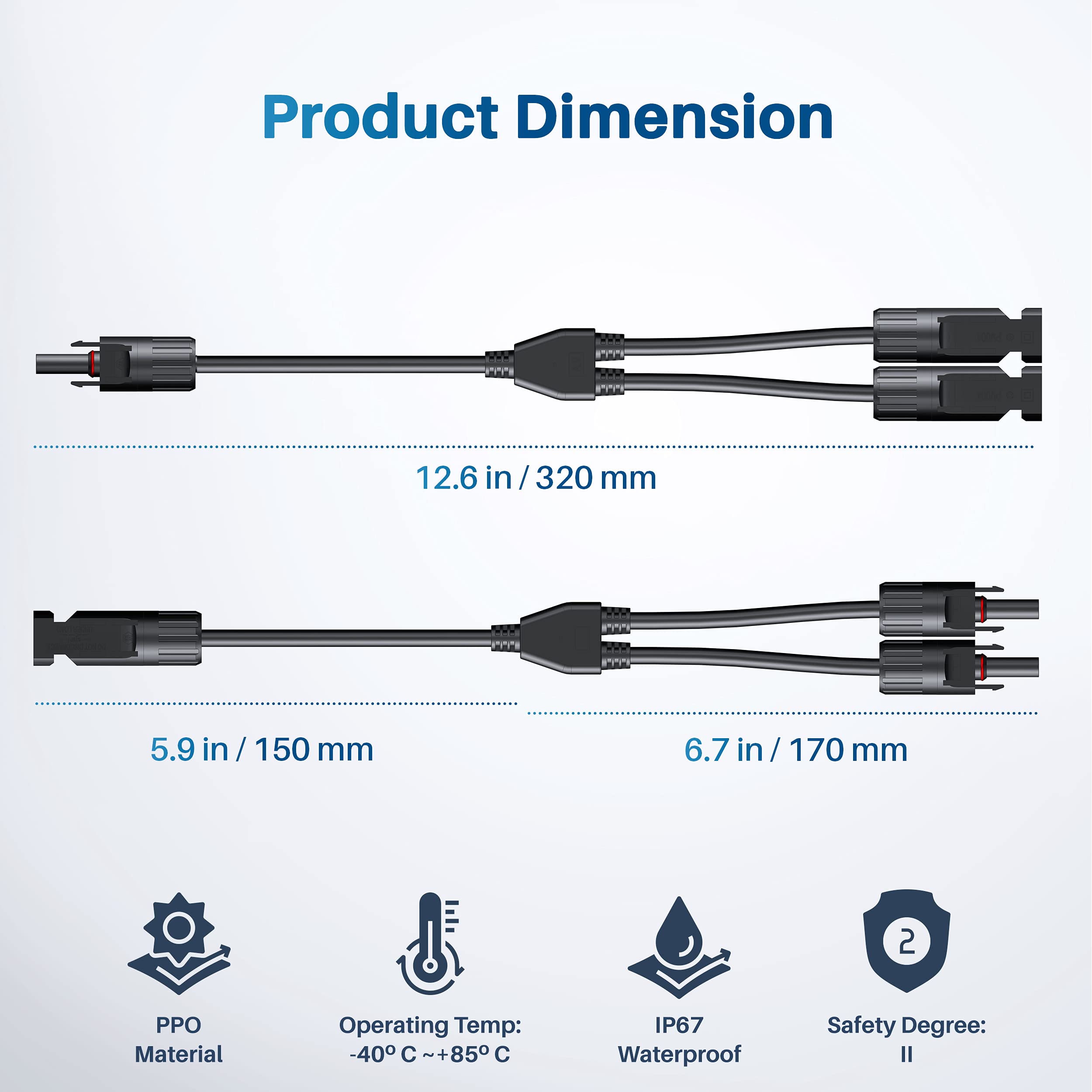 GearIT 12AWG Solar Extension & Y Multi Branch Adapter