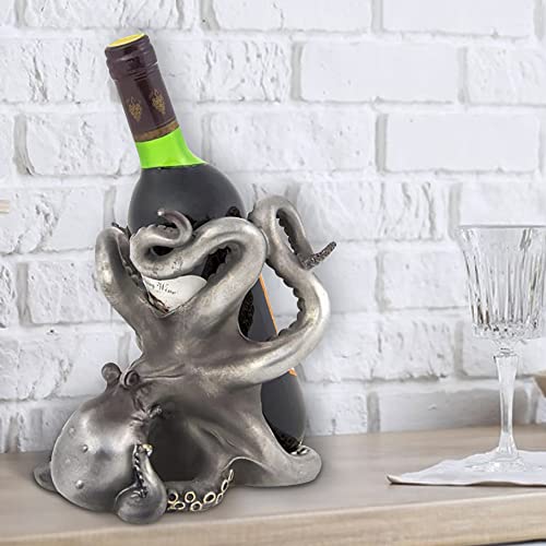 Octopus Wine Holder Figurine Countertop Bar Decor Octopus Sculpture Single Wine Holder (Sliver)