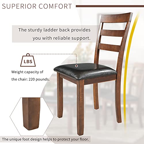 ODC 6-Piece Dining Set, Wooden Rectangular Kitchen Table with Bench and 4 Padded Chairs w/Fabric Cushion, Family Furniture for Six People, 7-Espresso