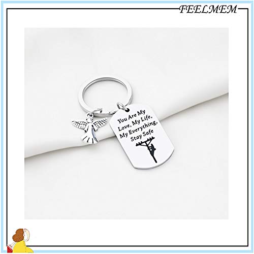 FEELMEM Lineman Prayer Keychain Stay Safe Gift from Lineman Wife Girlfriend Lineworker Electric Cable Lineman Be Safe Gifts