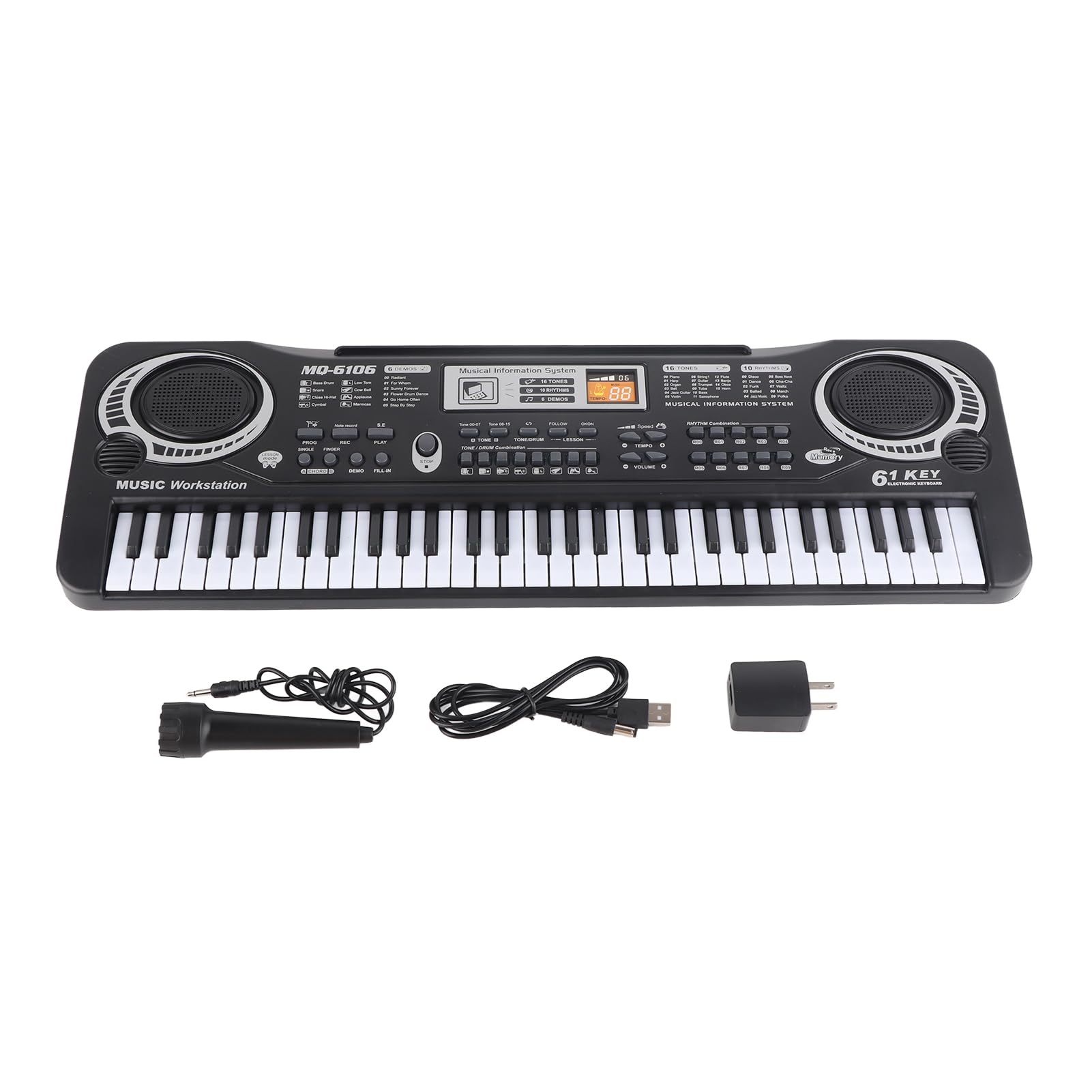 Electronic Keyboard Piano, Portable 61-Key Electric Digital Piano With Microphone, USB Cable, US Plug Charger Piano Keyboard