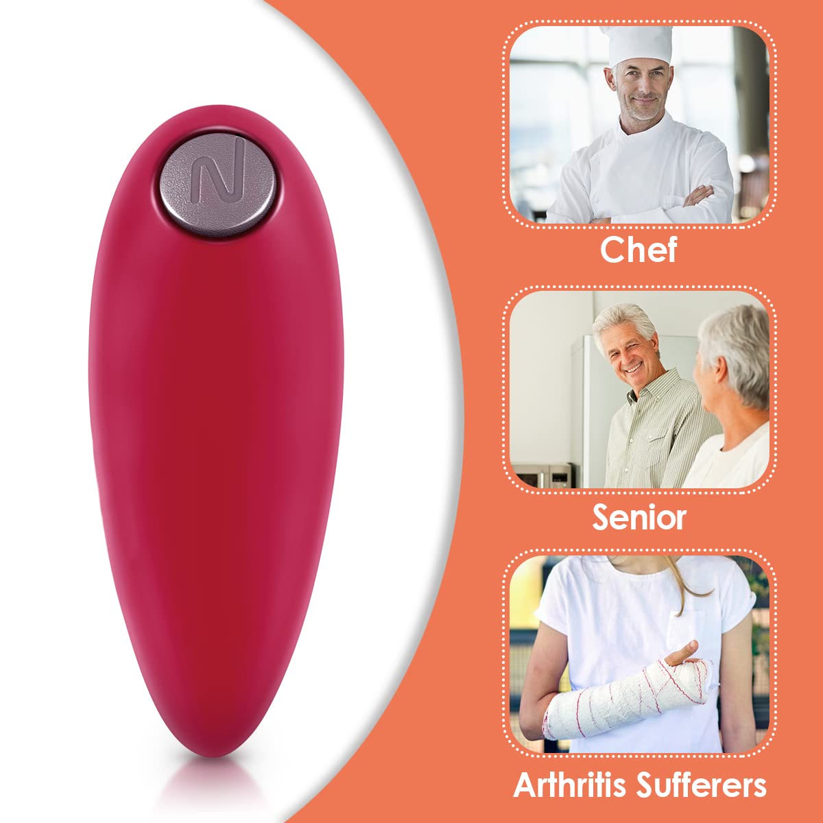 Electric Can Opener,Hand Held One-Touch Can Opener Smooth Edge Fits Almost All Can Sizes for kitchen,Food Safe Battery Can Opener Wine Red