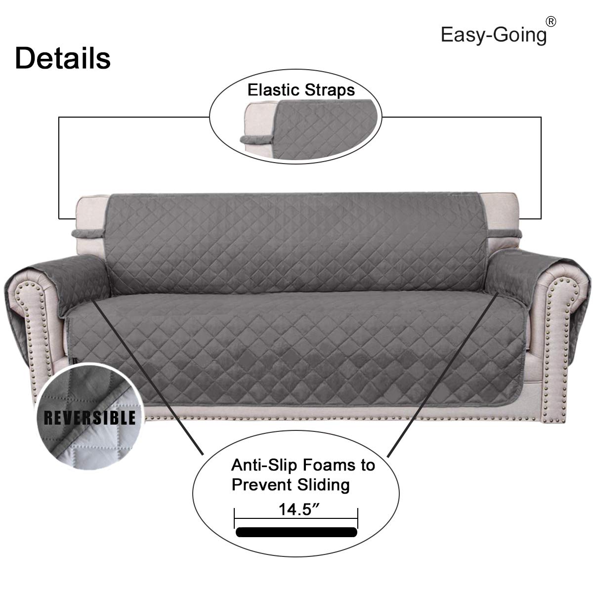 Easy-Going Reversible Loveseat Couch Cover for 2 Cushion Couch Sofa Cover for Dogs Water Resistant Furniture Protector with Foam Sticks Elastic Straps for Pet (Loveseat, Gray/Light Gray)