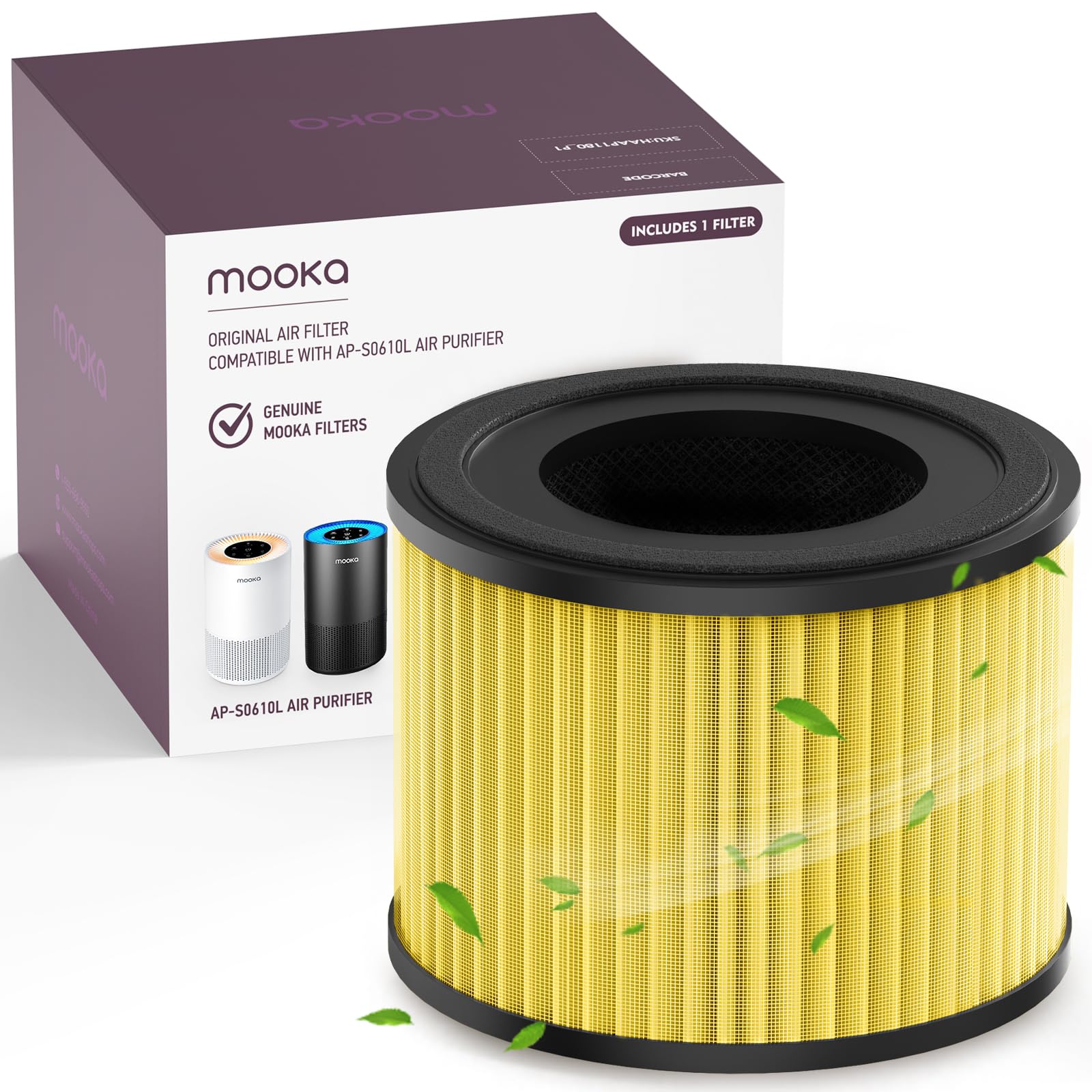 MOOKA AP-S0610L Air Purifier Pet Mode Filter, 3-in-1 True HEPA Filter, High-Efficiency Activated Carbon Air Filter for Allergies, Smoke, Odor, Dander, Pollen