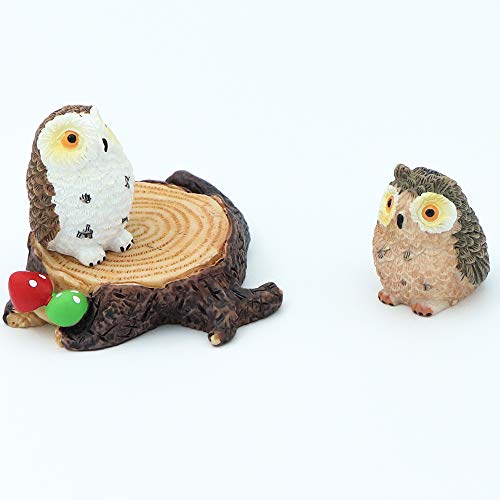 HRRIVE Mini Owls Bird Miniature Figurine with Tree Stump/Fairy Garden Pot Decoration for Micro Landscape Plant Pot, Bonsai Craft Décor