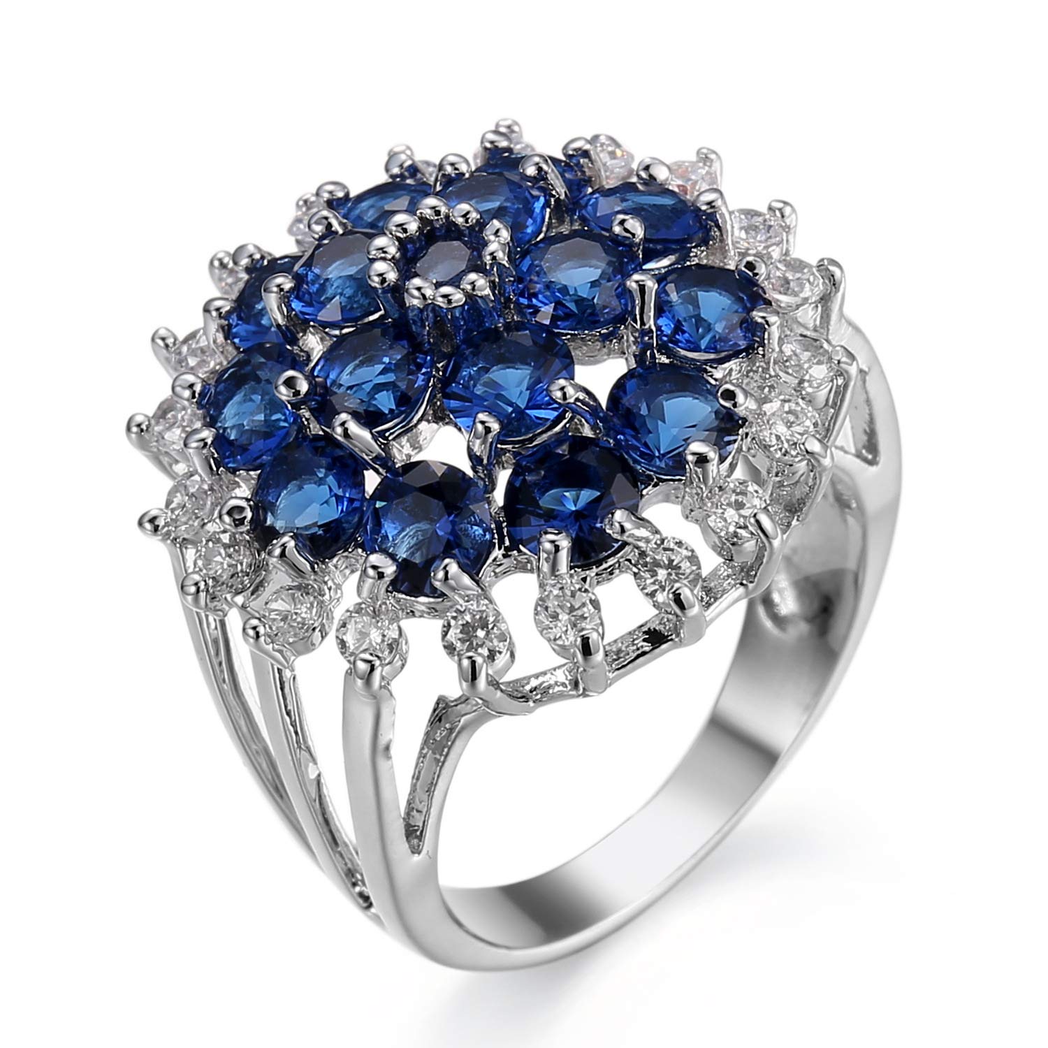 Emsione 925 Sterling Silver Plated Cubic Zirconia Marquise Cut CZ Pave Flower Statement Eternity Band Cocktail Party Ring Size 11