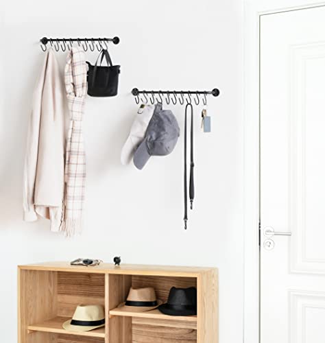 Mkono Coat Rack Wall Mount, Wall Coat Hooks for Hanging with 20 S Hooks, Heavy Duty Metal Rail Hat Hanger for Coat Keys Purse Belt Clothes Towel Holder in Entryway Bathroom Mudroom, Set of 2, Black