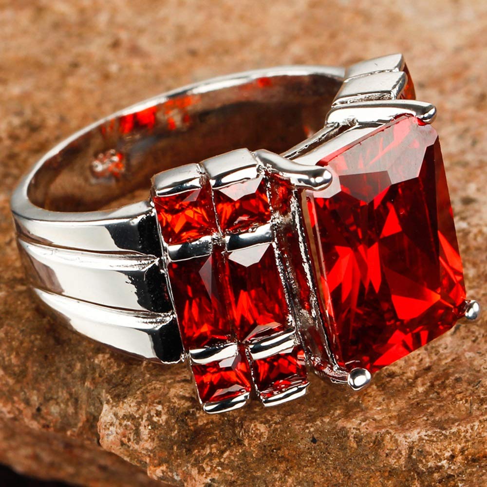 Emsione Created Women's 925 Silver Plated Created Garnet Antique Enhance Statement Ring Size 6-10