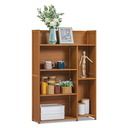 MoNiBloom 4 Tier Bookcase, Bamboo Freestanding Display Shelves Bookcase Open Storage Book Shelves for Living Room Home Office DƩcor, Brown