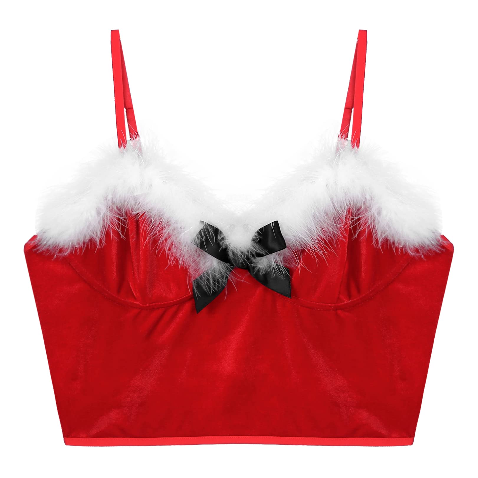 FEESHOW Women's Sheer Mesh Mermaid Sea Shell Bra Top Workout Yoga Camisole Crop Top Bowknot Red Christmas Medium