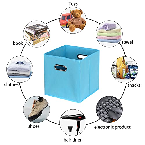 Yunkeeper 11 Inch Cube Storage Bins,Black Fabric Cubes Organizer Baskets with Handle, Foldable Basket for Closet or Collapsible Storage Box, 11x11x11 Set of 4 (Blue)