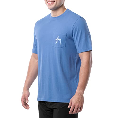 Guy Harvey Men’s Billfish Collection Short Sleeve Pocket T-Shirt, Azure Blue/Turn The Tide, XX-Large