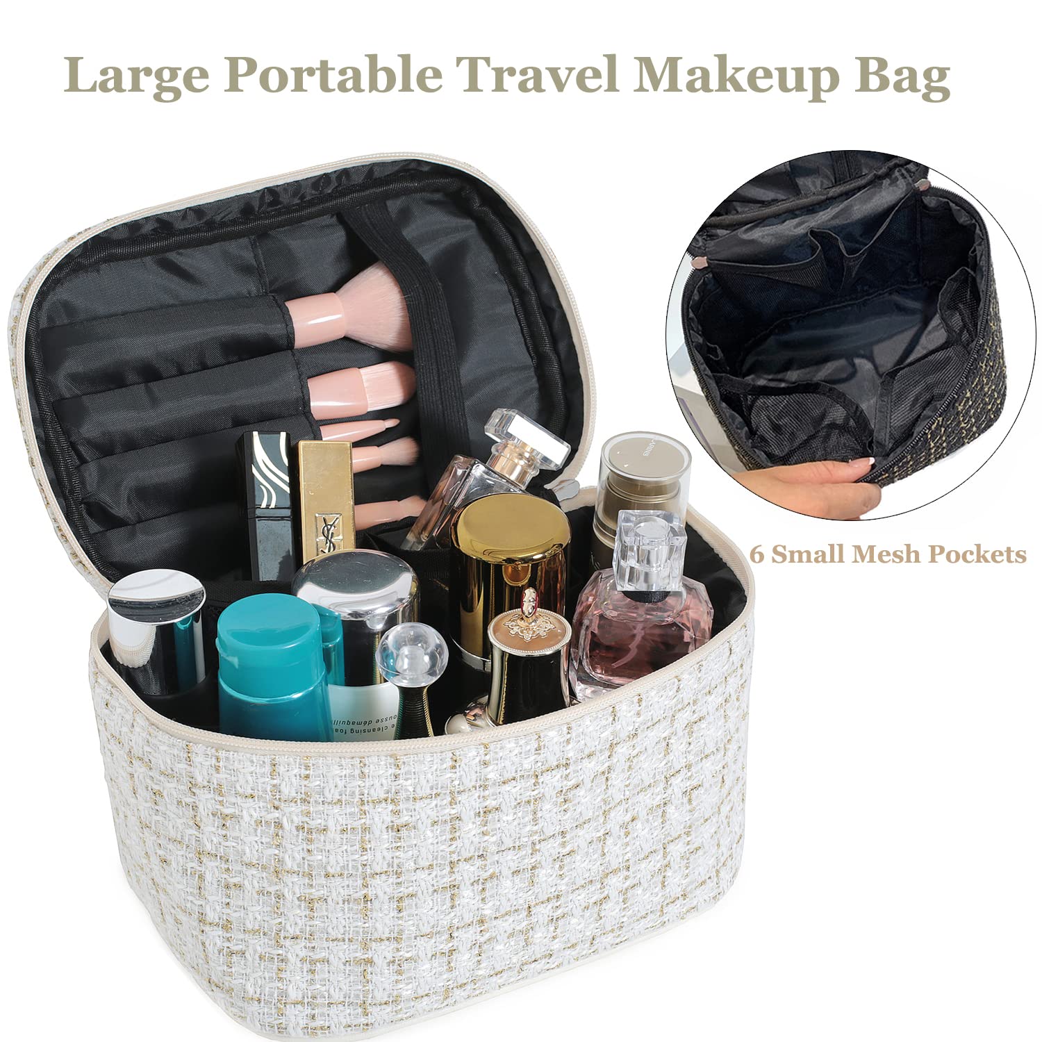 Large Portable Travel Makeup Bag - Cosmetic Bag Makeup Case Organizer for Women