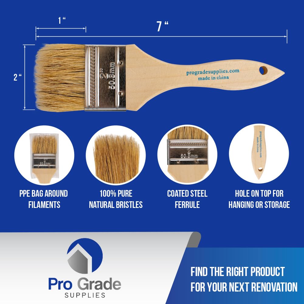 Pro Grade - Chip Paint Brushes - 12 Ea 2 Inch Chip Paint Brush Light Brown