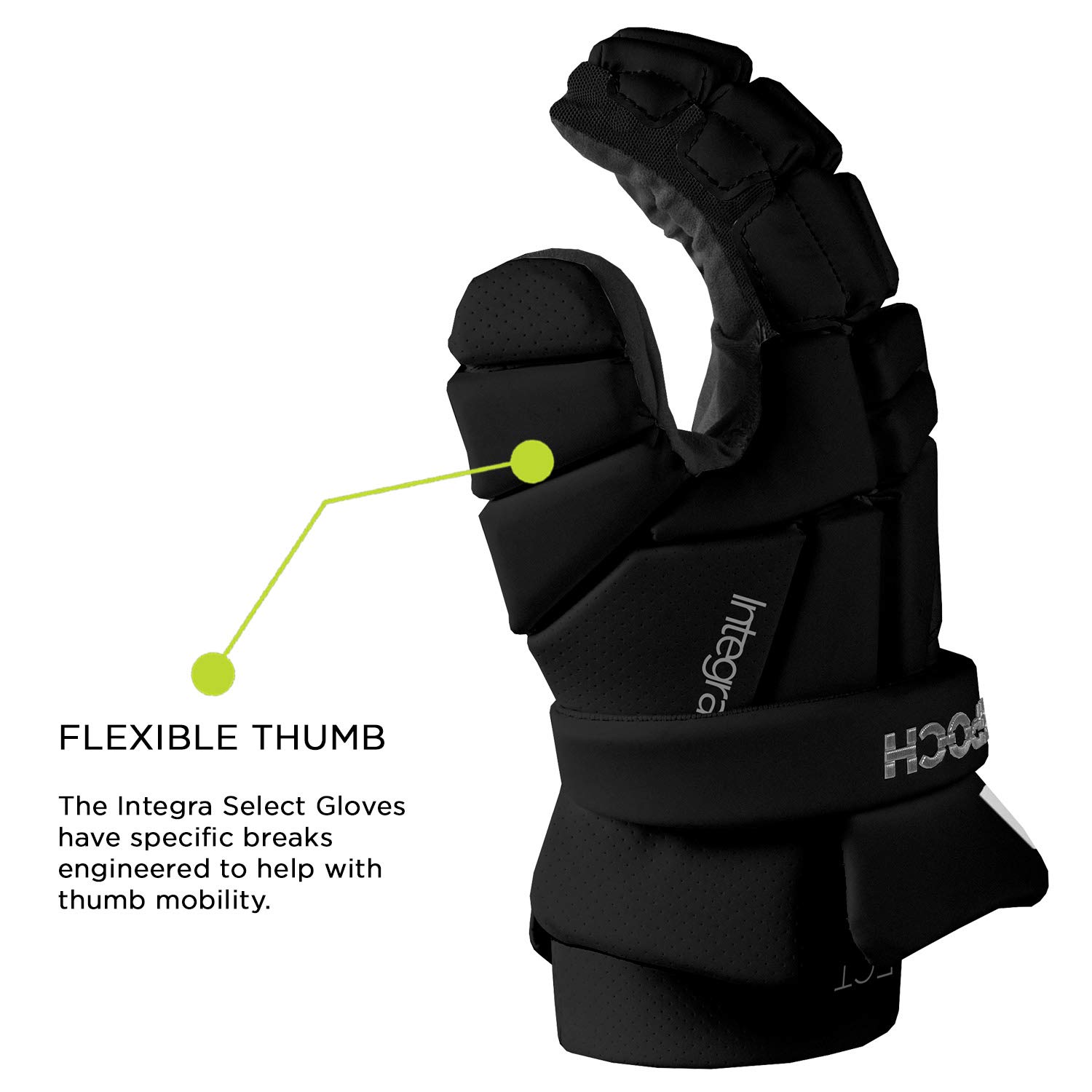 Epoch Integra Select Lacrosse Gloves with Dual-Density Foam and Adjustable Wrist, 13", Large, White