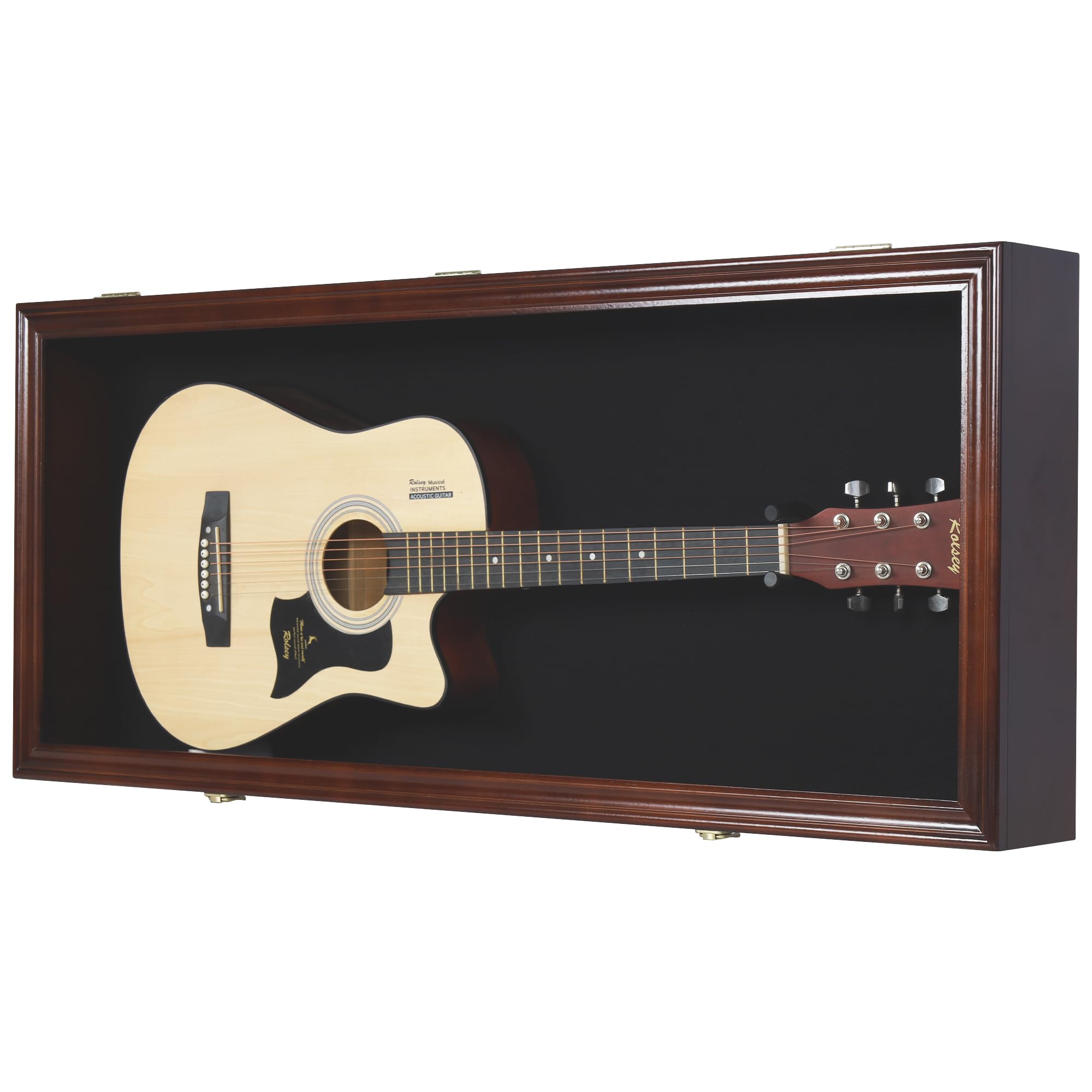 DisplayGifts 42" Electric Guitar Display Case Cabinet Hanger UV Protection Mahogany Finish