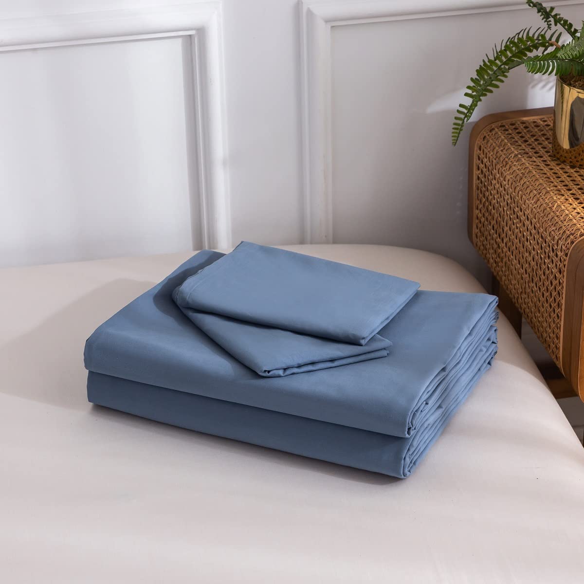 TazmKezm Blue Duvet Cover Set 100% Washed Cotton Duvet Cover Full Size,3 Pieces Luxury Soft Bedding Set with Zipper Closure.Solid Color Pattern Duvet Cover(80x90 Inch)