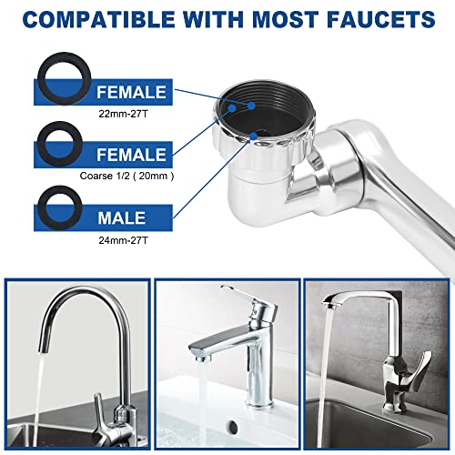 MLG Tools Universal 1080 Swivel Robotic Arm Swivel Extension Faucet Aerator Sink Water Splash rotatable Faucet Aerator 2 Mode Rotating Filter Extension,ABS
