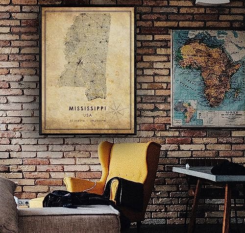 Mississippi Vintage Map Print Mississippi Map USA Map Art Mississippi City Road Map Poster Vintage Gift Map