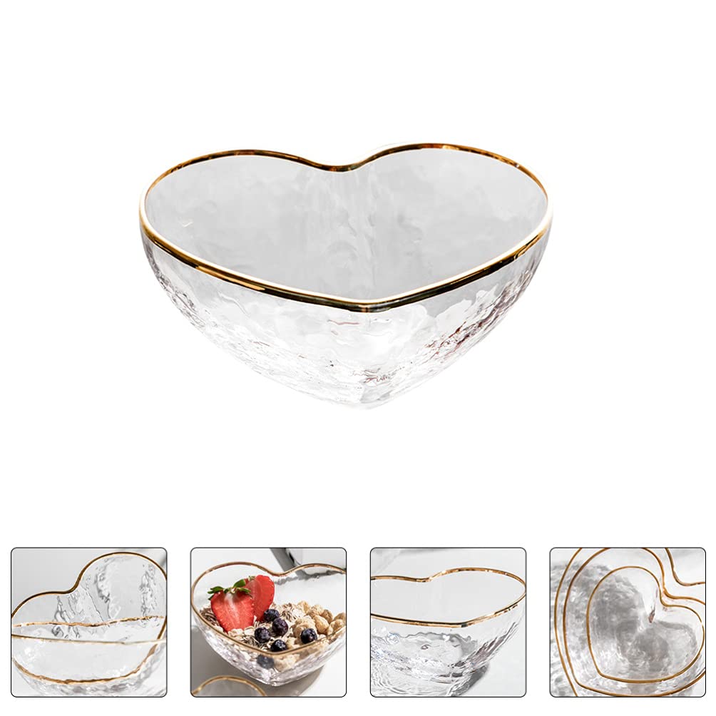Glass Heart Bowl Clear Serving Bowls Set Heart Shaped Salad Bowls Love Bowl Irregular Bowls for Fruits Salad Dessert Ice Cream