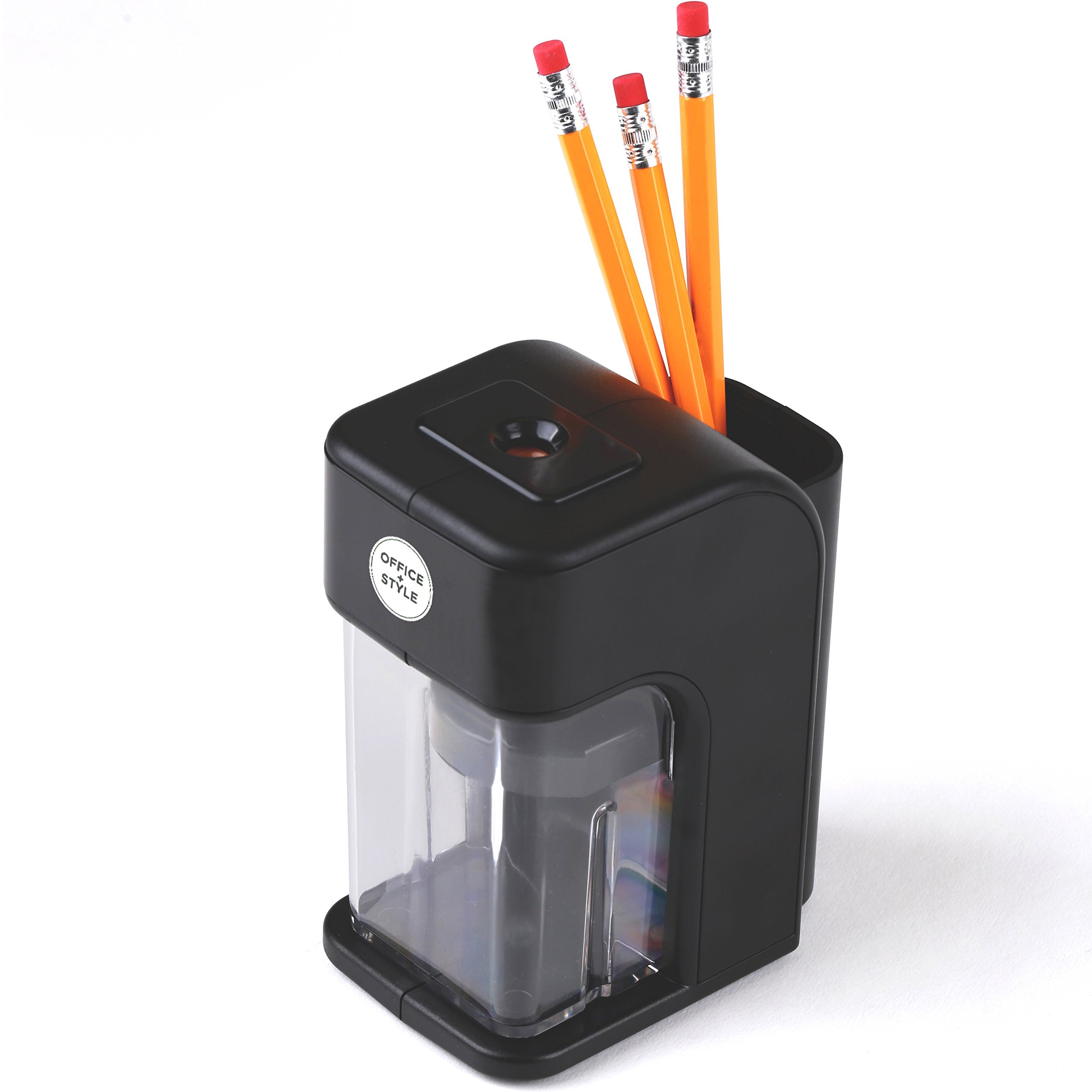 Electronic Pencil Sharpener With Auto Stop Safety Feature & Large Pencil Holder For Home, Office or Classroom, UL Approved - Black - By Office Style (A-PS200B)