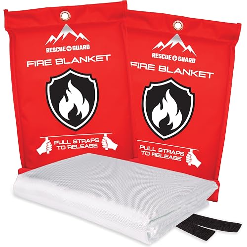 RESCUE GUARD Emergency Fire Blanket - 2 Pack, 40ā x 40ā Fireproof Fiberglass Blanket for Home Safety, Swift, Safe Protection for Your Home & Kitchen