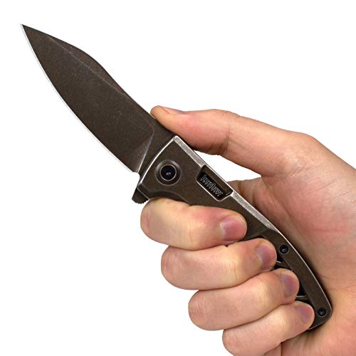 Kershaw Boilermaker Pocketknife; 3.3-inch 8Cr13MoV Stainless Steel Blade, SpeedSafeĀ® Assisted Open, Brown PVD Coating with Stonewashed Finish, Frame Lock, Every Day Carry (3475), Black