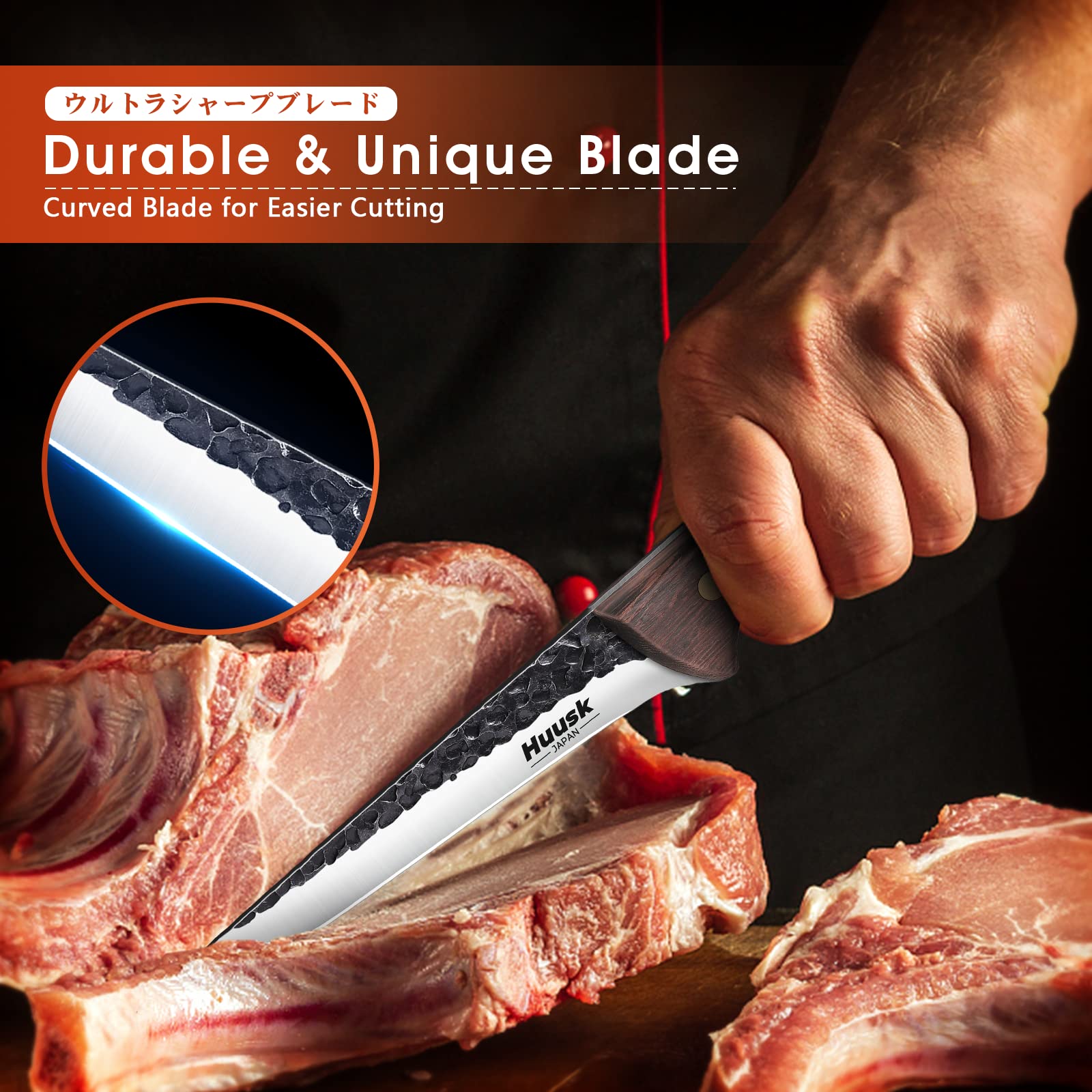 Huusk Viking Knife with Sheath Bundle with Sharp Fillet Knives for Meat, Fish, Poultry