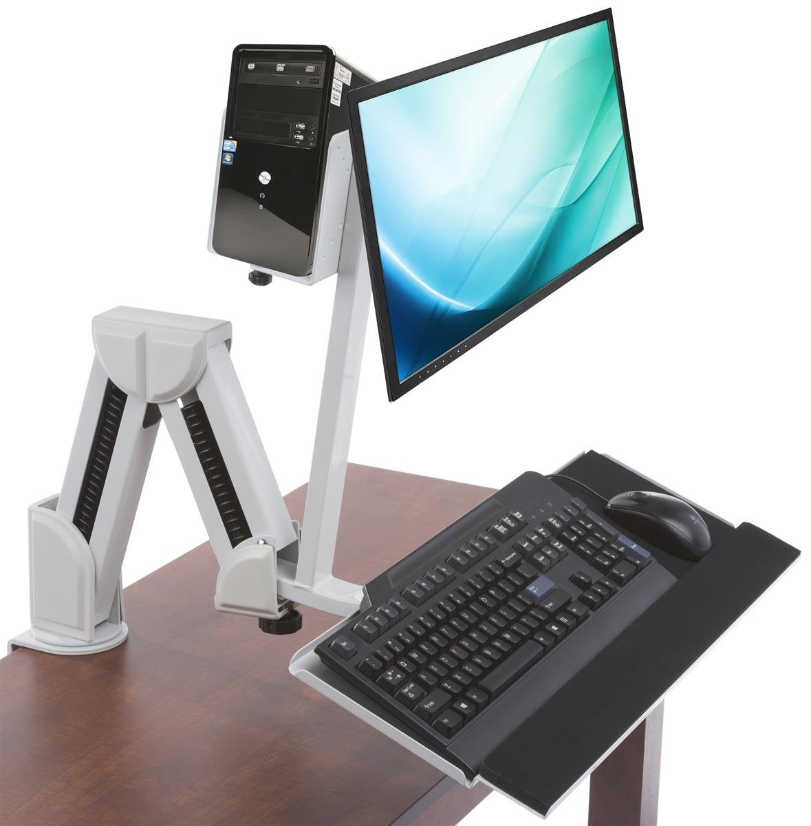 Displays2go Articulating Monitor & Tablet Work Station, Mounts on Counter or Wall, Steel & Aluminum Construction β White (DWSSW02WT)