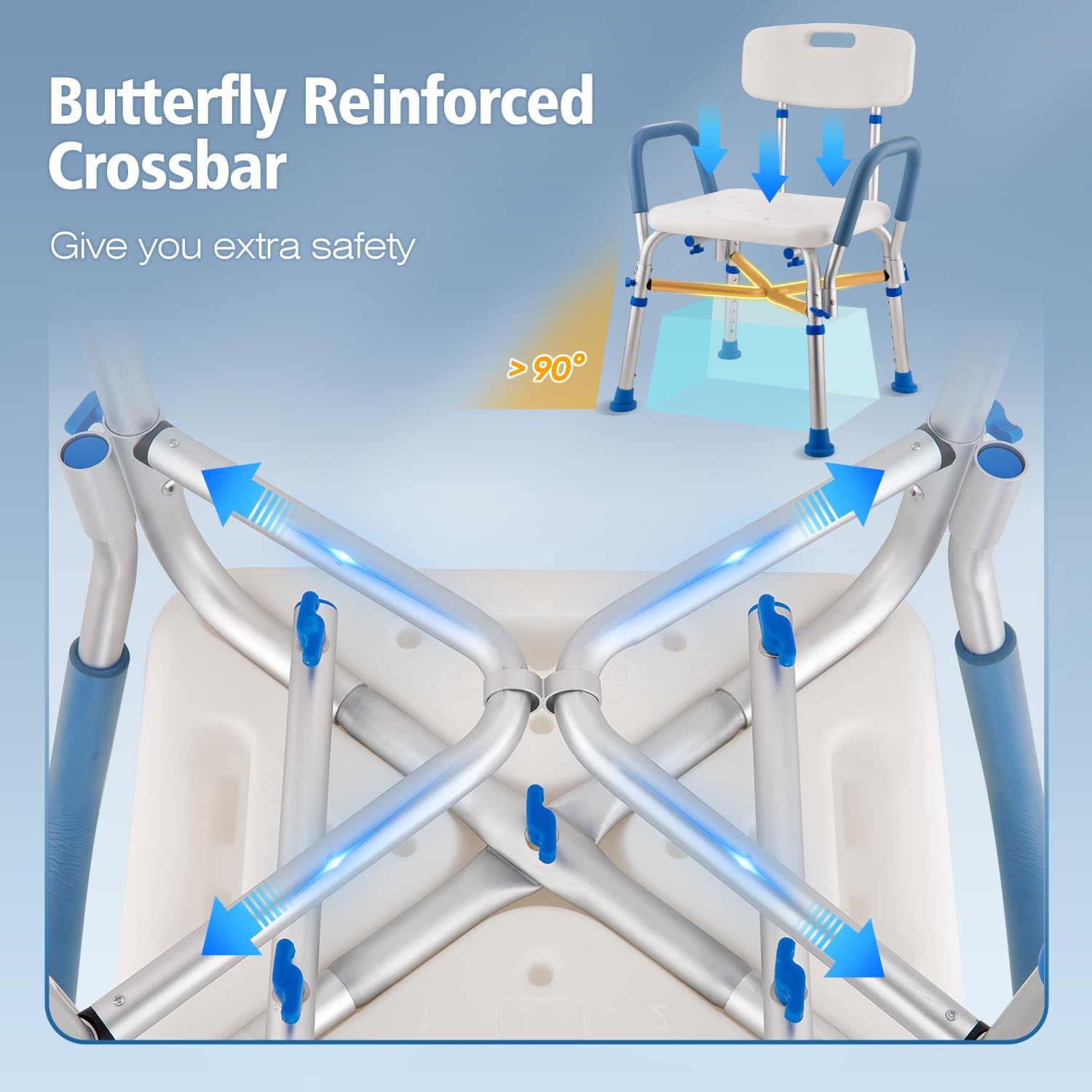 Shower Chair for Inside Shower - Height Adjustable Shower Seat with Back, Tool Free Assembly Bathroom Stool, Anti Slip Shower Stool Bathroom Shower Bench Bath Chair for Elderly