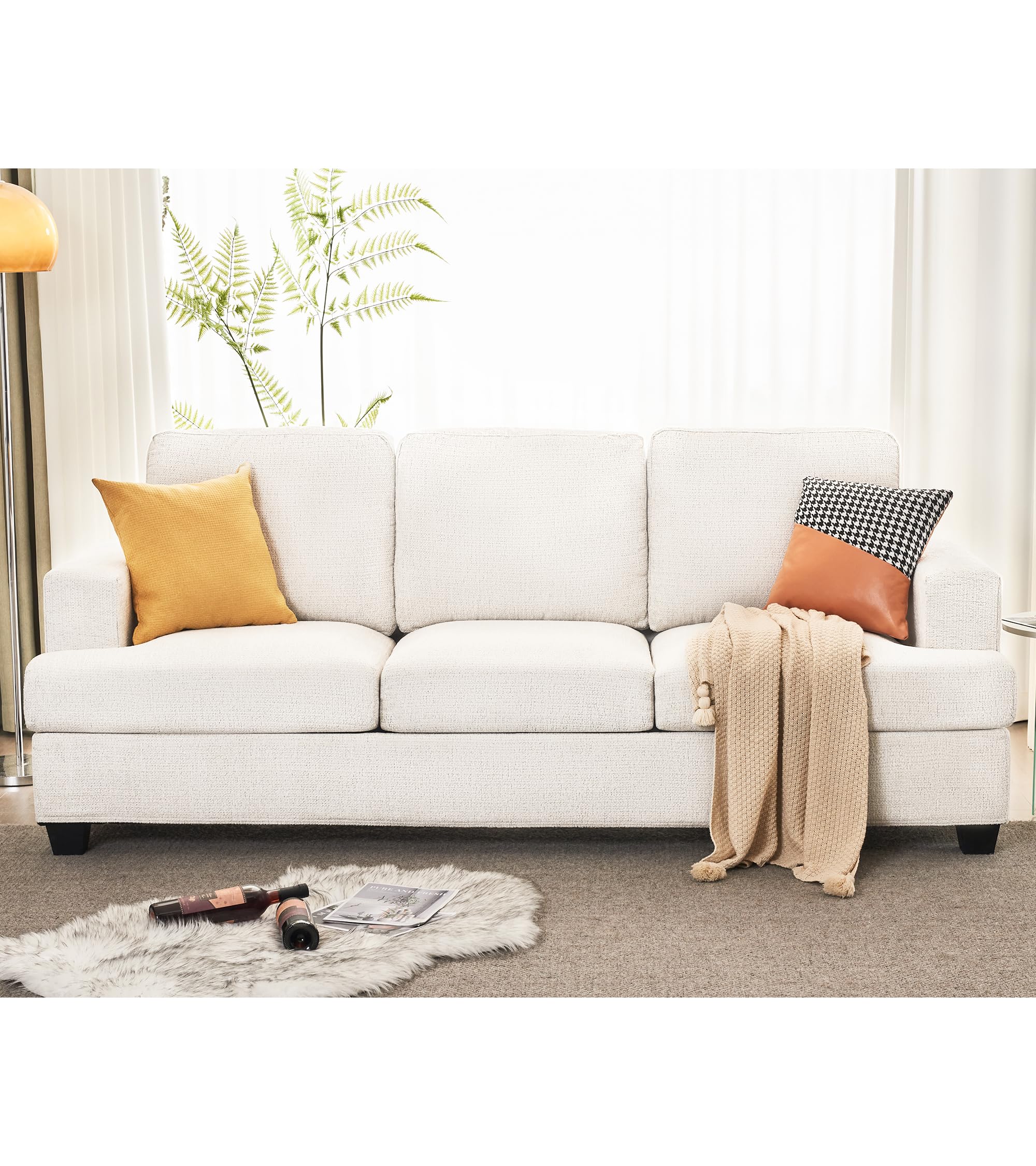 papababe Couch, Comfy Sofa Couch with 24" Extra Deep Seats, Beige Modern Sofa- 3 Seater Sofa Couch for Living Room Apartment Lounge, Chenille