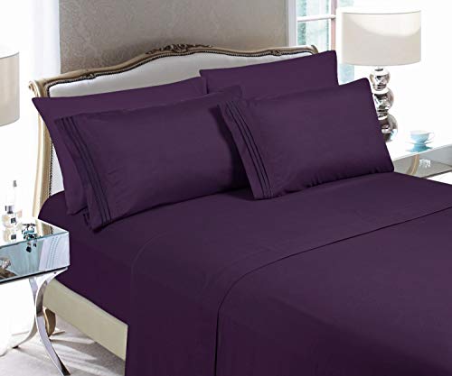Elegant Comfort Luxury 4-Piece Bed Sheet Set - Luxury Bedding 1500 Premium Hotel Quality Microfiber, Wrinkle Resistant Cool & Breathable, Easy Elastic Fitted, Queen, Plum-Purple