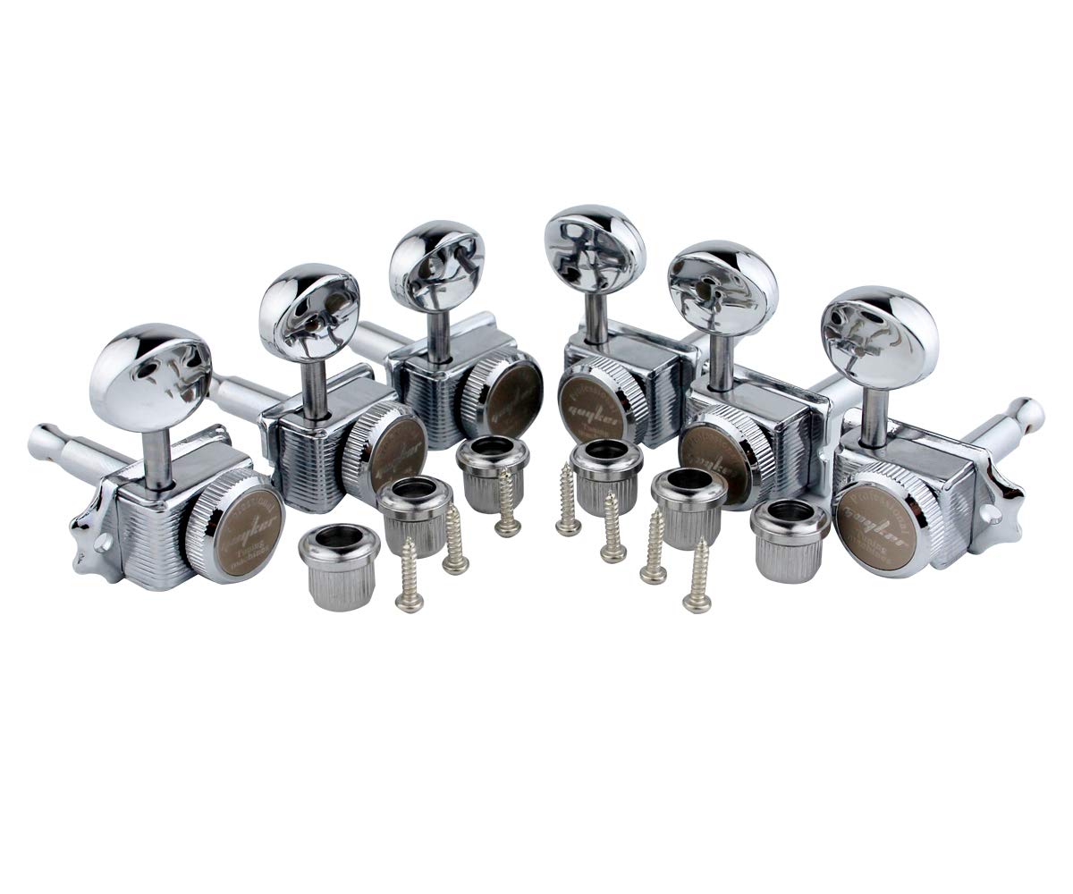 Guyker 6 Inline Vintage Guitar Lock String Tuners β Locking Tuning Key Pegs Machine Heads Replacement for ST TL Style Electric, Folk or Acoustic Guitars β Chrome