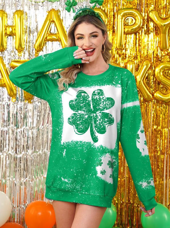 For G and PL Womens Irish St. Patricks Day Ireland Shirt Crewneck Printed Long Sleeve Top Clover M