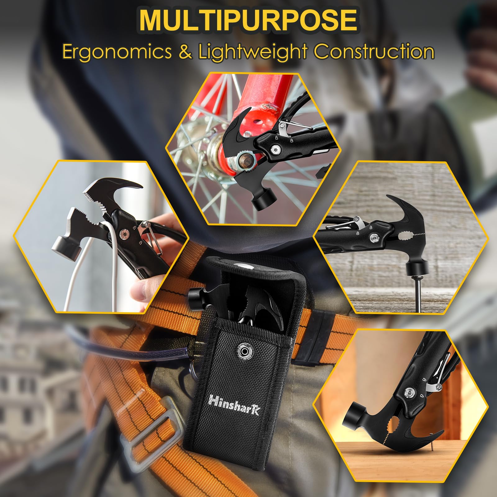 Hinshark Gifts for Men, Hammer Multitool Camping Accessories Cool Gadgets Tools for Men, Birthday Gifts for Him, Men, Dad, Boyfriend, Husband, Grandpa, Fathers Day Gift from Daughter
