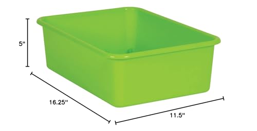 Teacher Created Resources TCR20409-3 Plastic Storage Bin, Large, 16.25-Inch x 11.5-Inch x 5-Inch, Lime, Pack of 3