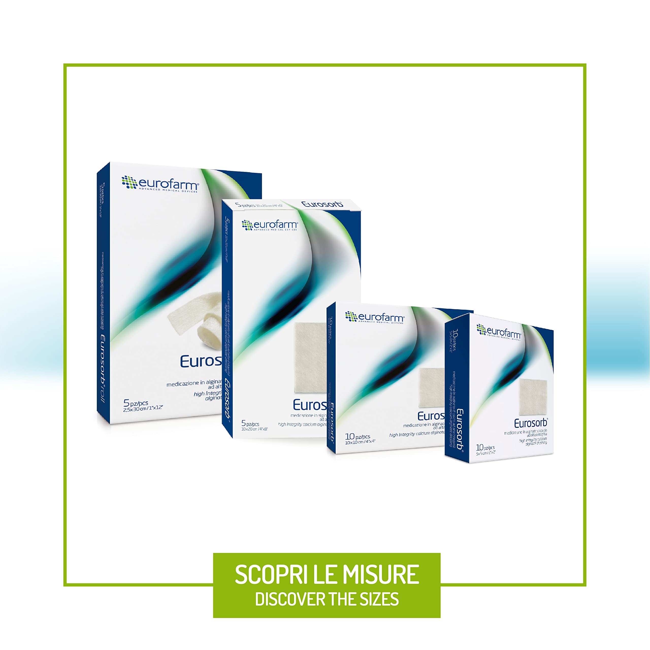 Eurosorb 4 x 8 Inches Ulcer Wound Dressing β High Integrity Calcium Alginate Fibers, Sterile Soft and Highly Absorbent Dressing β 5 Pieces