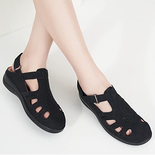 FUDYNMALC Hiking Sandals for Women Comfortable Closed Toe Orthopedic Walking Sandals Casual Adjustable Hook Loop Wedge Sandals Shoes Outdoor