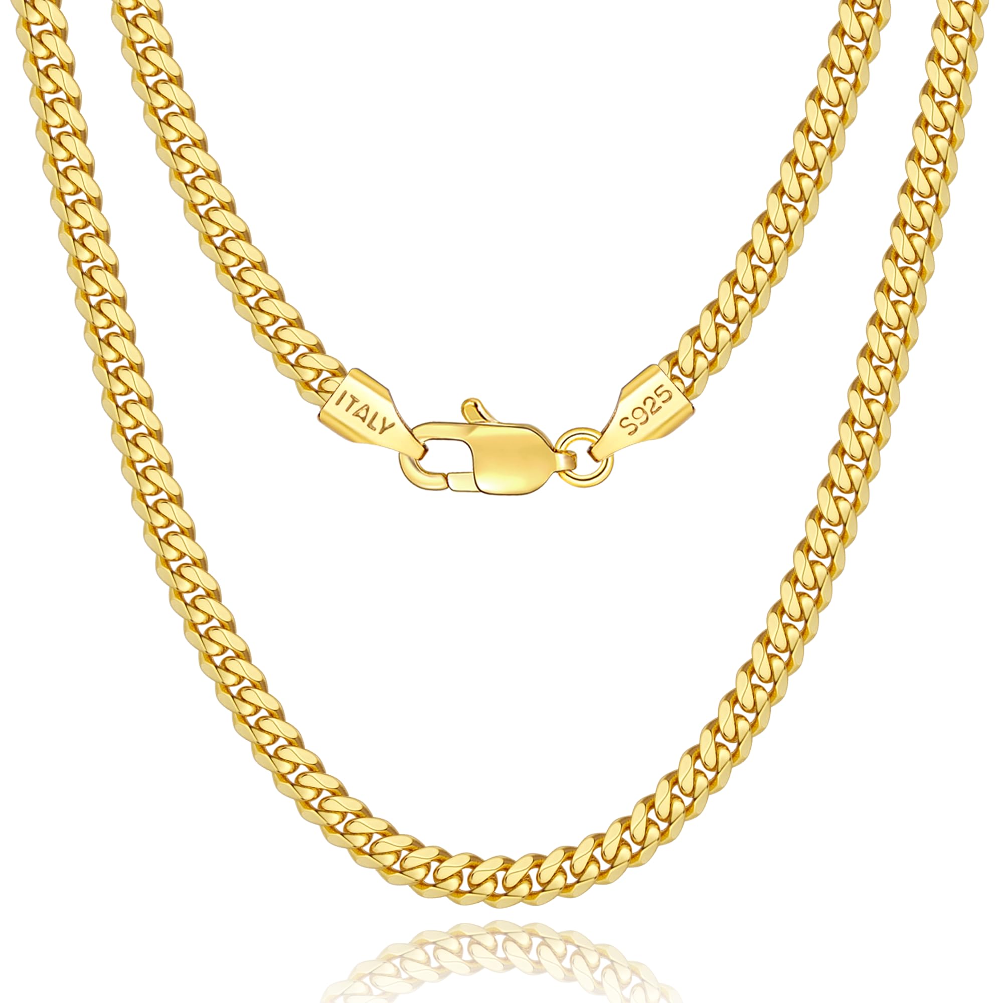 Eterjew Italian Solid 18k Gold Chain Necklace for Men Boys Women, 4mm Cuban Link Chain for Men, Sturdy & Comfortable & Shiny 18 Inch