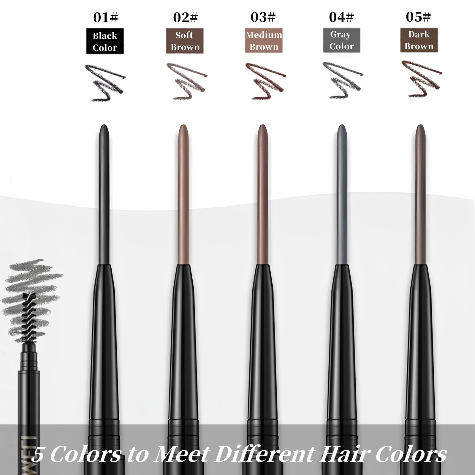 Eyebrow Pencil,2PCS Waterproof Micro Brow Pencil with Spoolie Brush,Long-Lasting Retractable 1.5mm Ultra-Thin Tip Eye Brow Pencils for Women.(#4 Gray 2Pcs)