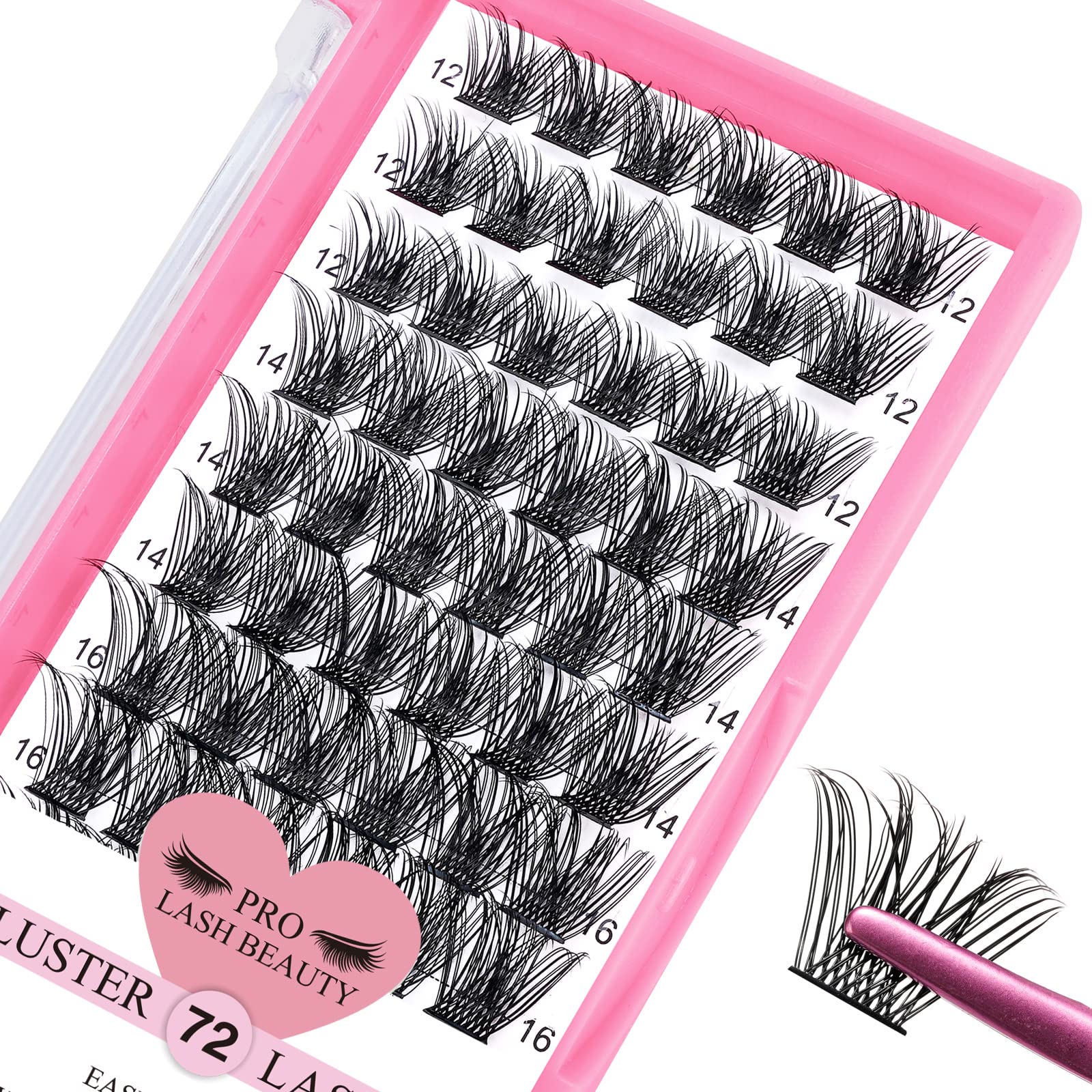 Lash Clusters, 72 Pcs Individual 12-18mix Cluster Lashes DIY Lash Extension Eyelash Clusters Volume Wispy Lashes Super Thin Band Reusable Soft & Comfortable(Volume-C-12-18 mix)