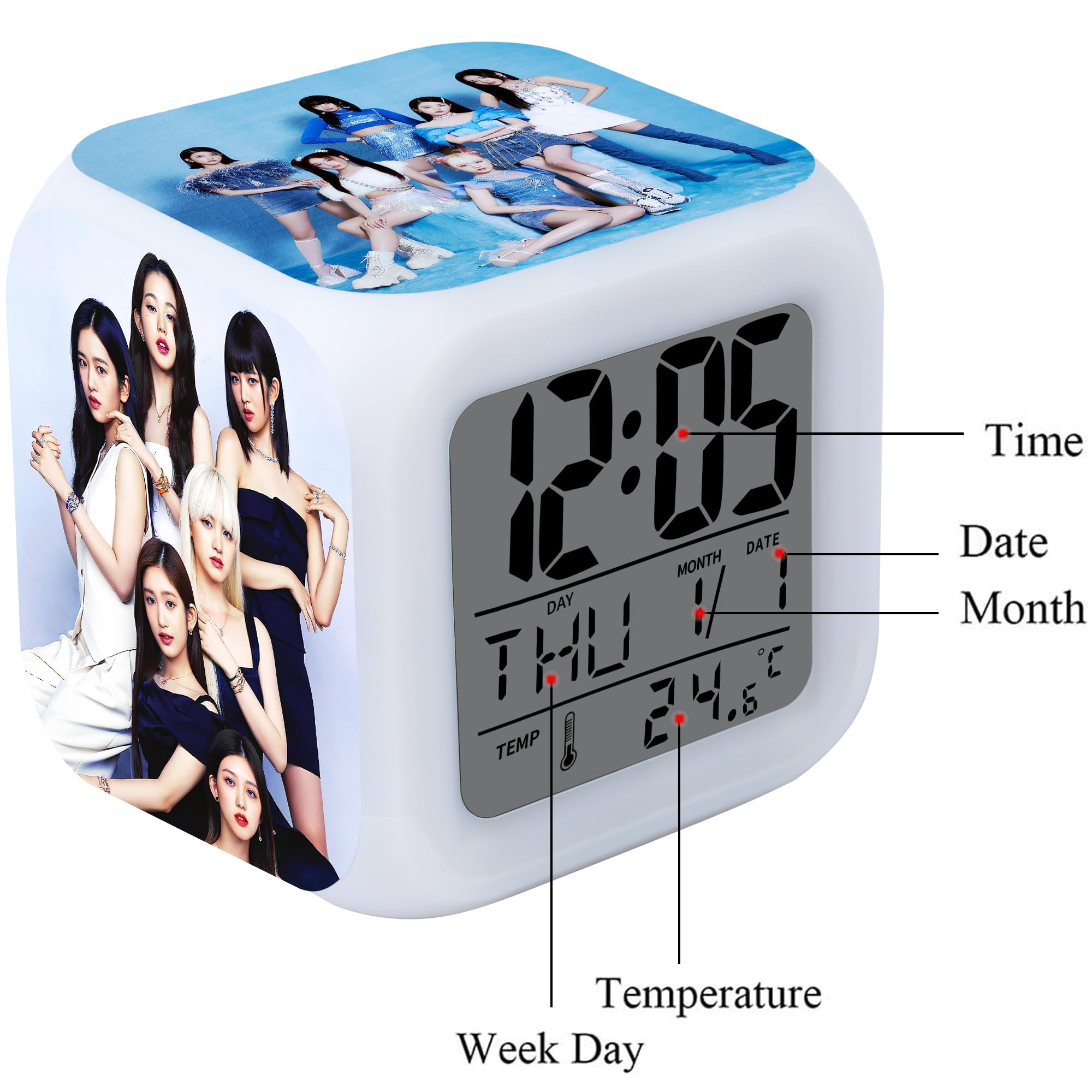 EANGK LED Digital Alarm Clock, for IVE Color Night Light Alarm Clock, Wake Up Sleep, The Alarm Function Has Time, Year, Month, Date, Digital Thermometer, Alarm Clock and Color Night Light