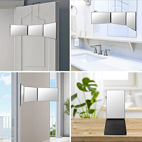 SELF FIND 3 Way Mirror for Hair Cutting, 360° Mirror for Haircuts for Men, Barber /Self Cut Mirror with Height Adjustable Telescoping Hooks, and 5X Magnifying for Makeup and Hair Styling
