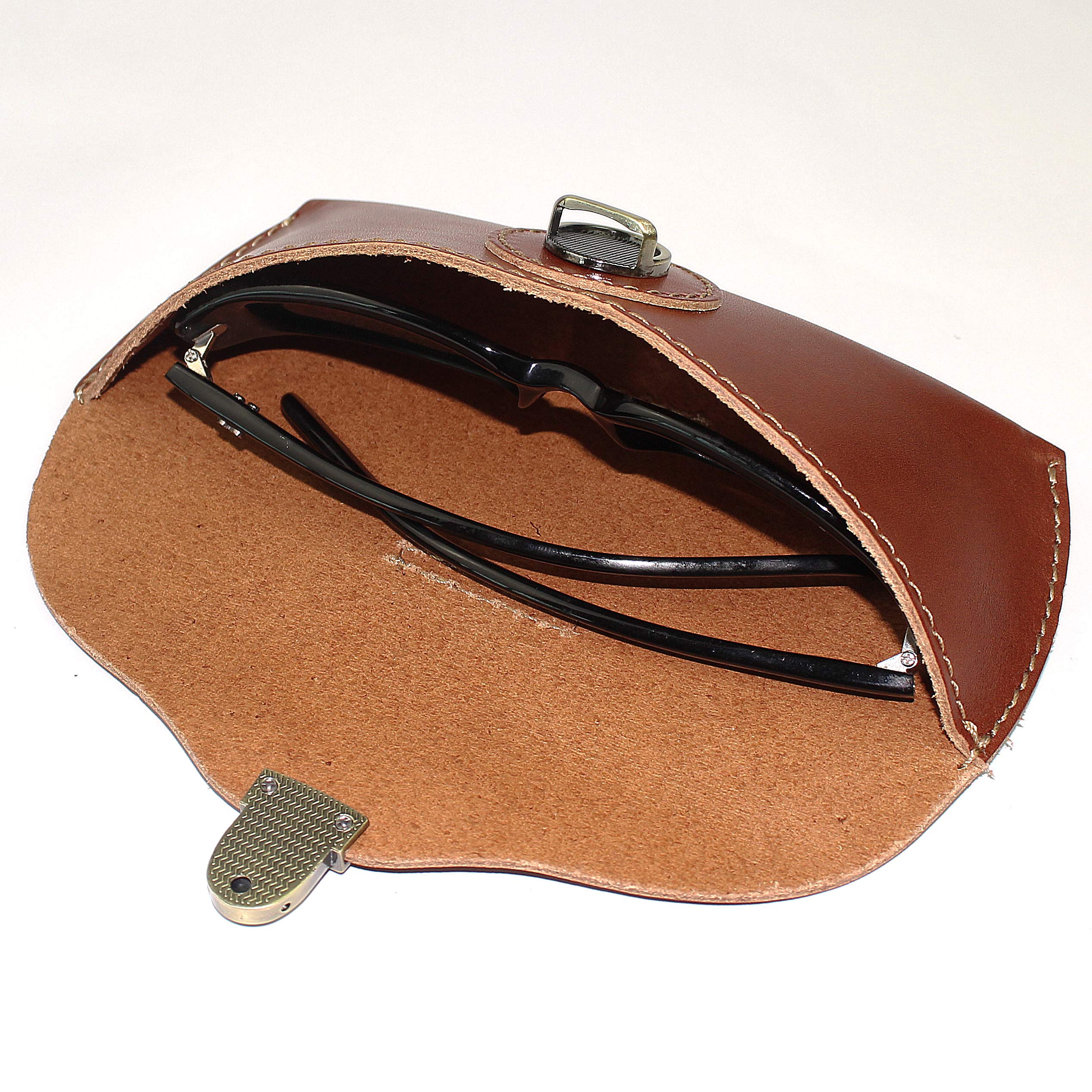 DK86 Genuine Leather Glasses Case Sunglasses Pouch Eyeglass Case, with Belt Loop, for Men and Women (Black)